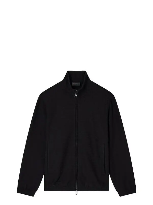 Emporio Armani Full-zip Lyocell-blend Jacquard Jersey Sweatshirt - Black