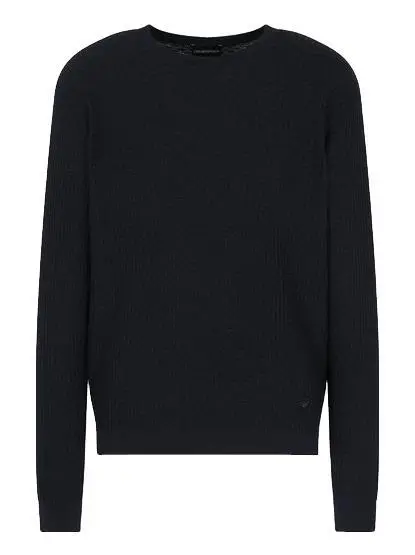 Emporio Armani Virgin Wool Jumper With Jacquard Pattern - Blue