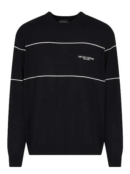 Emporio Armani Virgin-wool Jumper With Jacquard Logo - Blue