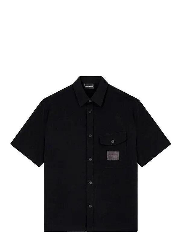 Emporio Armani Short-sleeved Oversized Shirt In Nylon Seersucker - Black