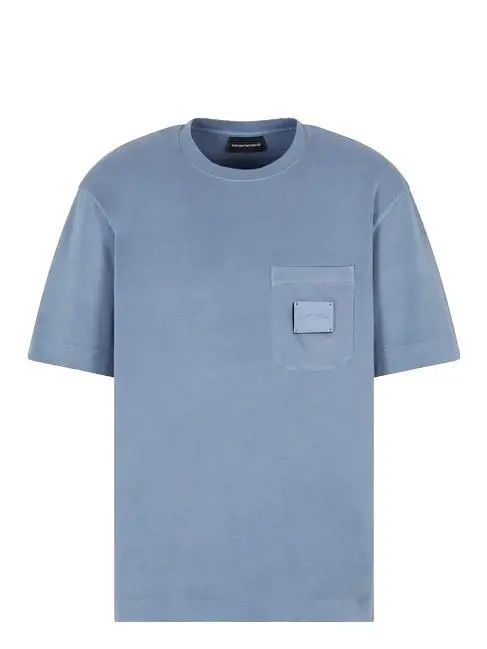 Emporio Armani Asv Jersey T-shirt With Leather Logo Patch - Blue
