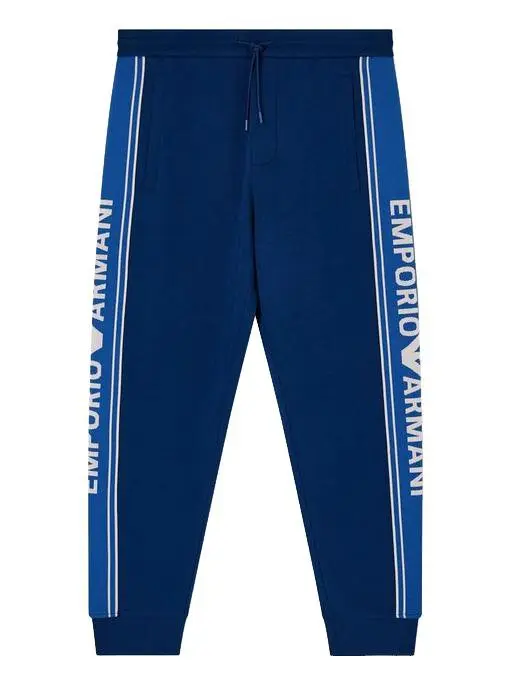 Emporio Armani Asv Double-jersey Joggers With Logo Stripes - Blue