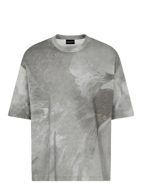 Emporio Armani Asv Printed-jersey T-shirt With Oversized Eagle - Natural
