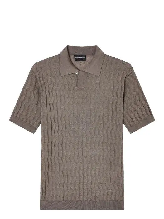 Emporio Armani Lyocell-blend Polo-shirt Collar Jumper With Embossed Pattern - Green