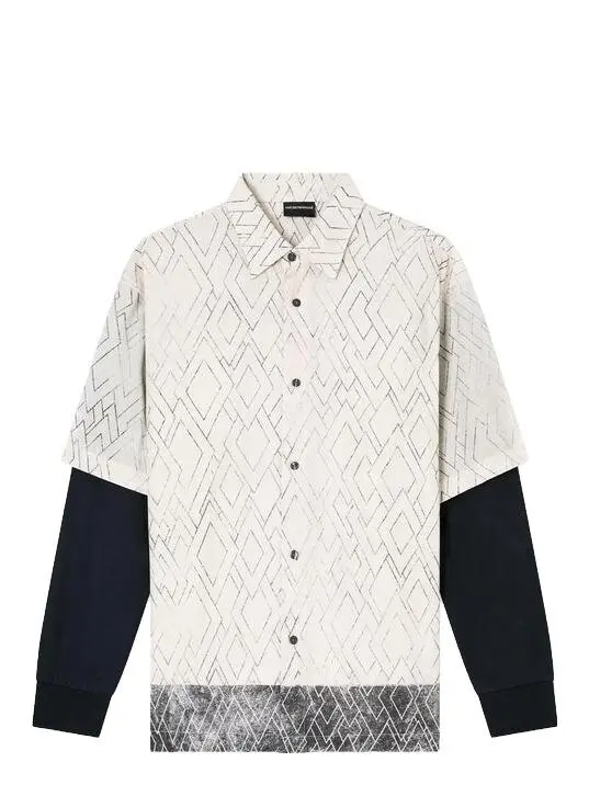 Emporio Armani Asv Comfort-fit Printed Lyocell-blend Shirt With A Two-piece Effect - Natural