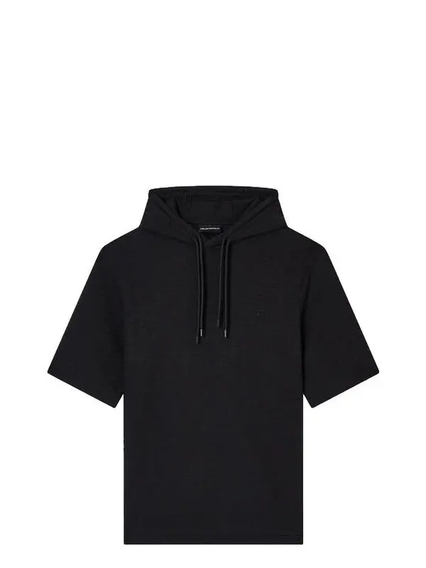 Emporio Armani Lyocell-blend Jacquard Jersey Hooded Sweatshirt - Black