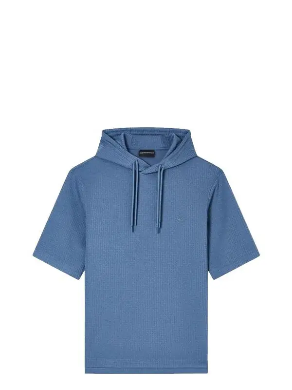 Emporio Armani Lyocell-blend Jacquard Jersey Hooded Sweatshirt - Blue