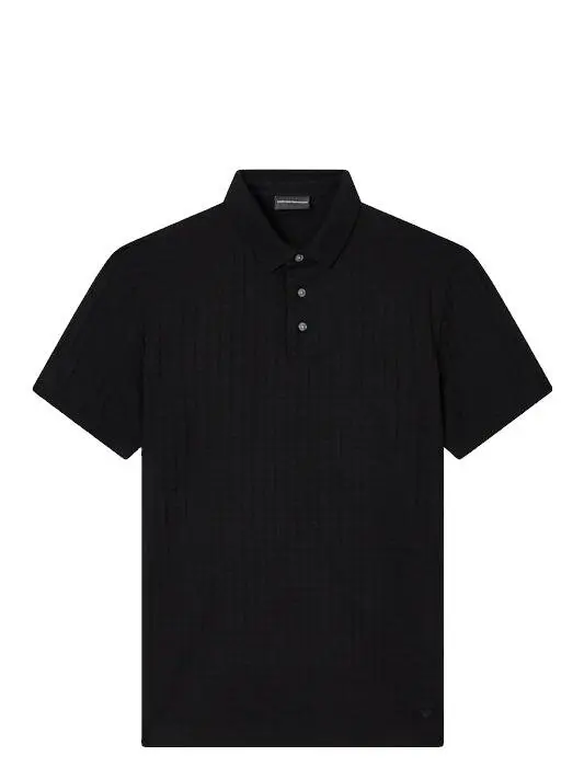 Emporio Armani Jacquard Jersey Polo Shirt - Black