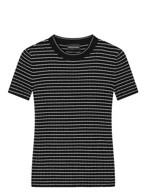 Emporio Armani Ribbed T-shirt With Striped Motif - Black