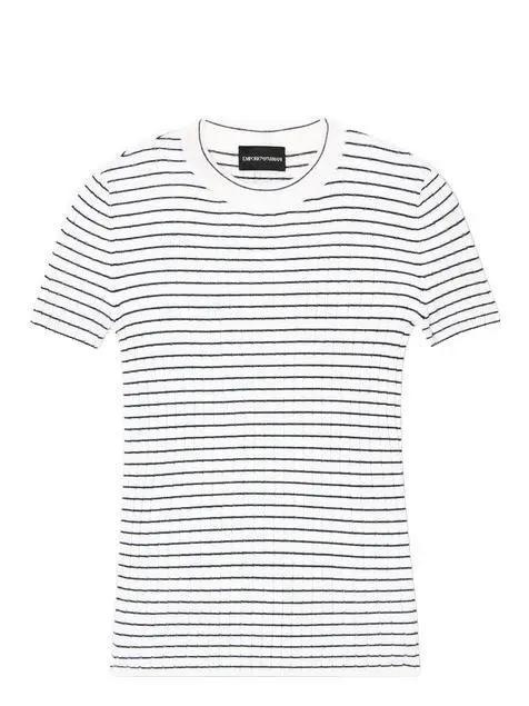Emporio Armani Ribbed T-shirt With Striped Motif - White