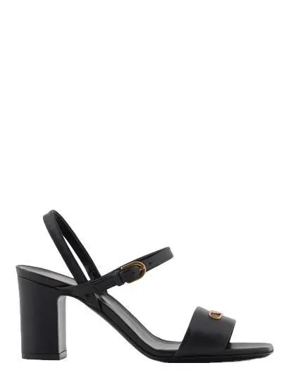Emporio Armani Nappa Leather Heeled Sandals With Eagle Plate - Black