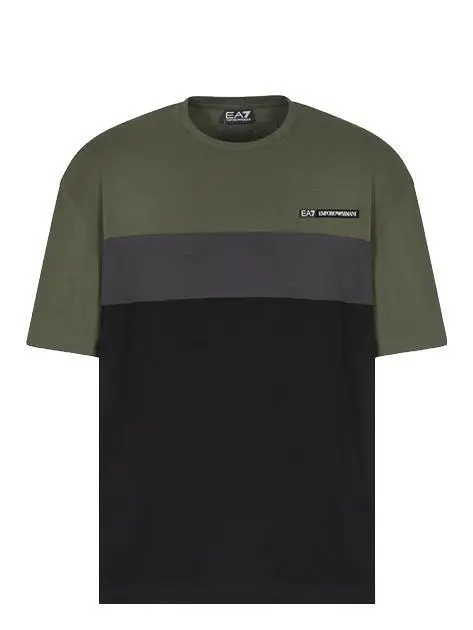 Emporio Armani Athletic Colour Block Cotton-blend Crew-neck T-shirt - Green