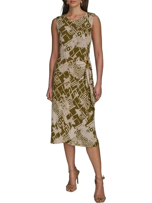 Donna Karan New York Printed Sleeveless Midi Dress - Smokey Olive Multi