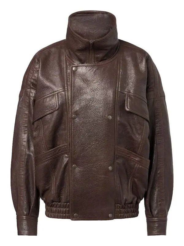 Saint Laurent Leather Bomber Jacket - Brown