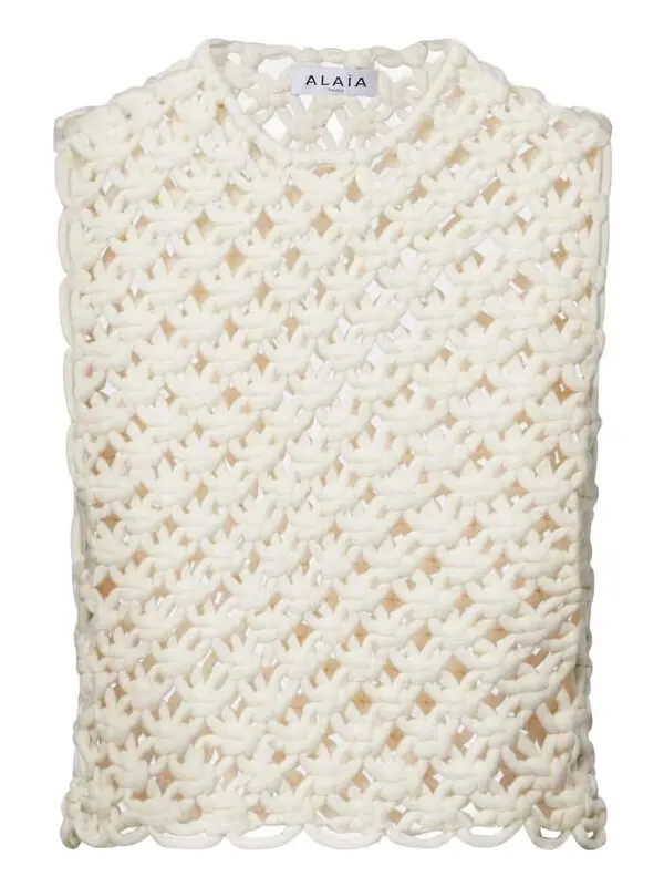 Alaïa Open-knit Cotton-blend Top - Beige