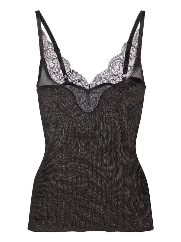 Saint Laurent Lace-trimmed Ribbed-knit Silk Camisole - Black