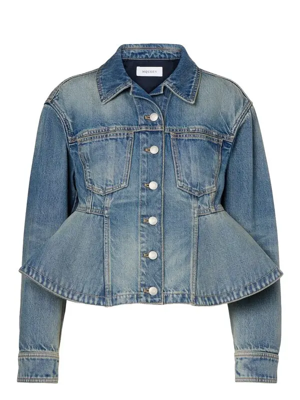 Alexander McQueen Peplum Denim Jacket - Blue