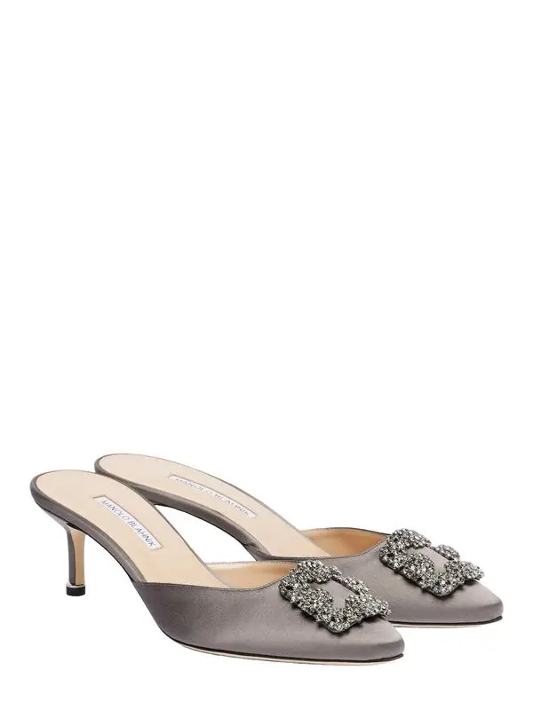 Manolo Blahnik Hangisimu Embellished Satin Mules - Grey