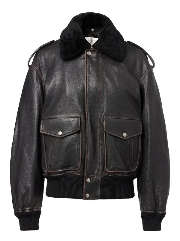 Saint Laurent Shearling-trimmed Leather Jacket - Black