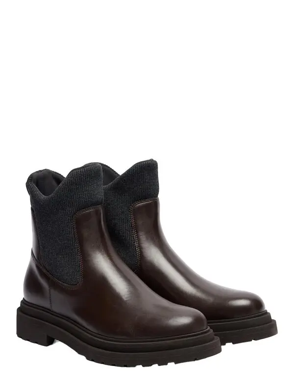 Brunello Cucinelli Leather Sock Boots - Brown