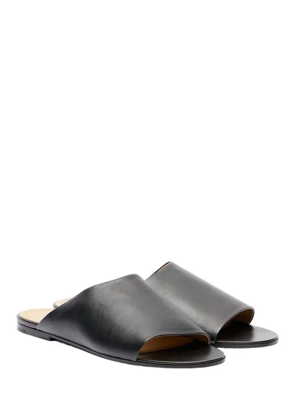 THE ROW Signum Leather Slides - Black