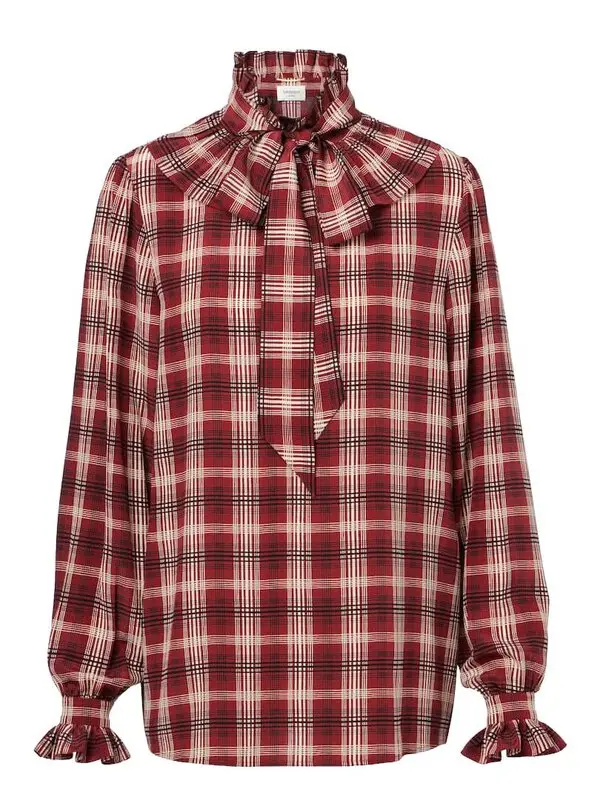Saint Laurent Checked Silk Blouse - Red