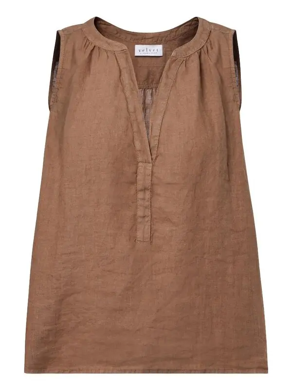 Velvet By Graham & Spencer Tacy Linen Top - Brown