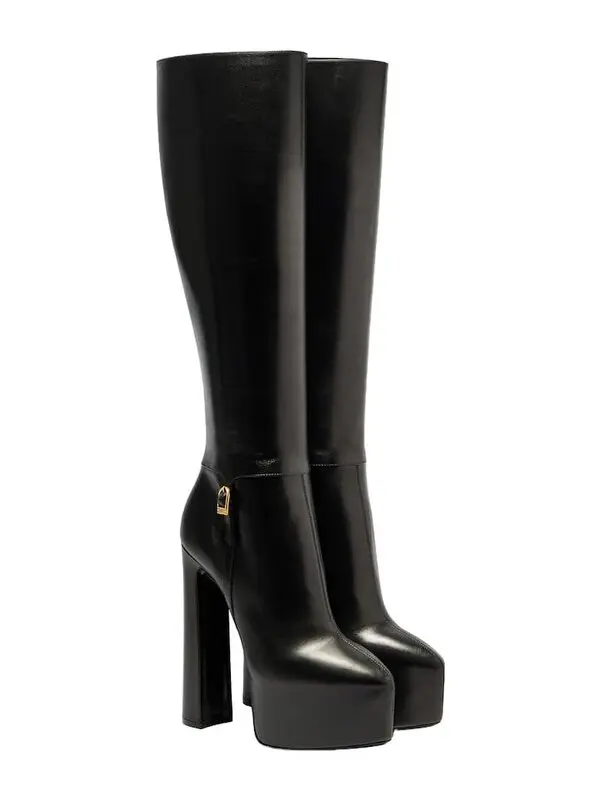 Saint Laurent Nico Leather Platform Knee-high Boots - Black