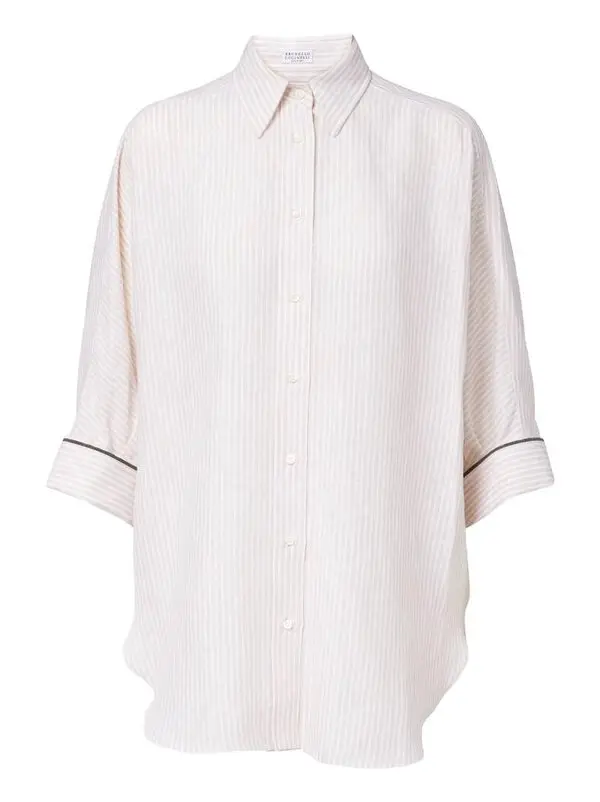 Brunello Cucinelli Monili Striped Oversized Linen Shirt - White