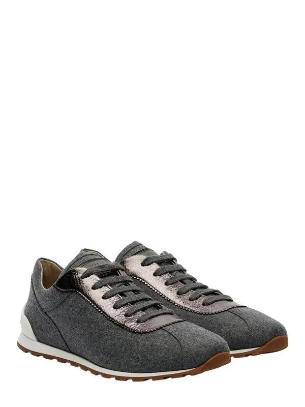Brunello Cucinelli Leather-trimmed Felt Sneakers - Grey
