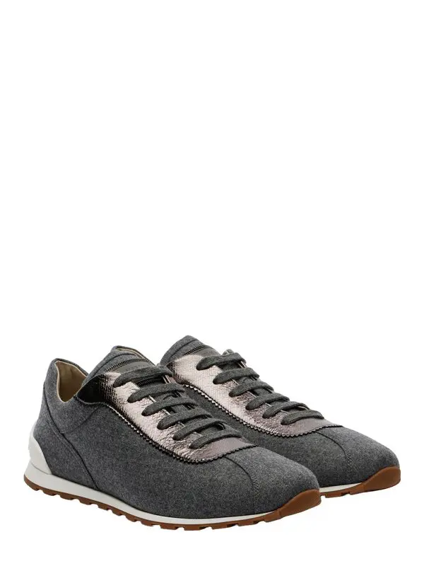 Brunello Cucinelli Leather-trimmed Felt Sneakers - Grey