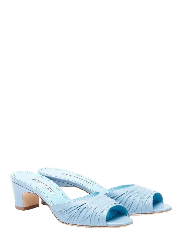 Manolo Blahnik Piruabar Gathered Leather Mules - Blue