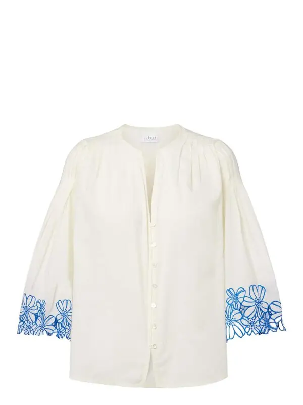 Velvet By Graham & Spencer Blake Embroidered Cotton Blouse - White