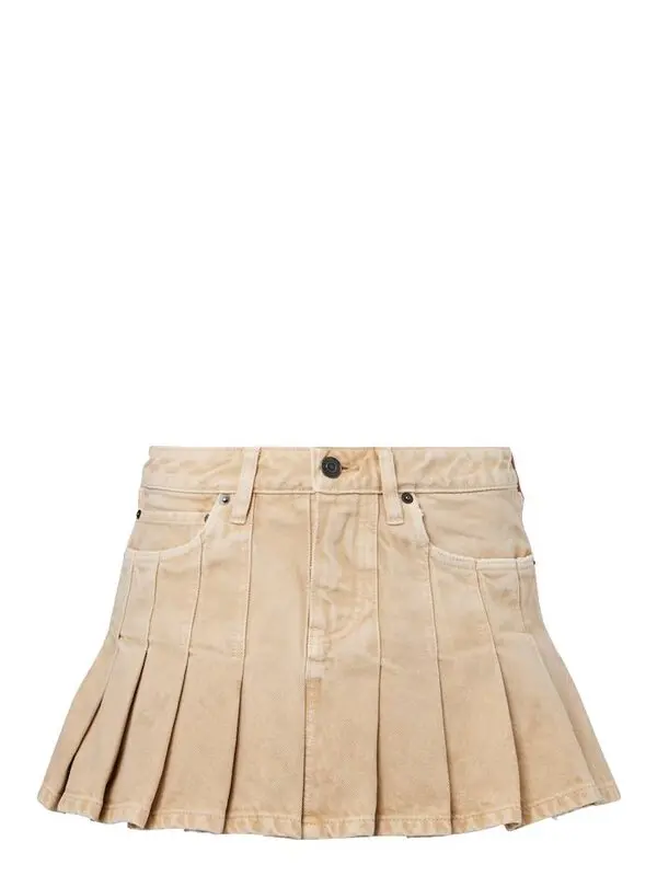 Balenciaga Pleated Denim Miniskirt - Beige