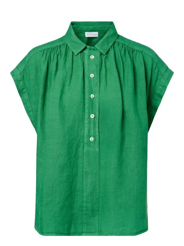 Velvet By Graham & Spencer Elowen Linen Top - Green