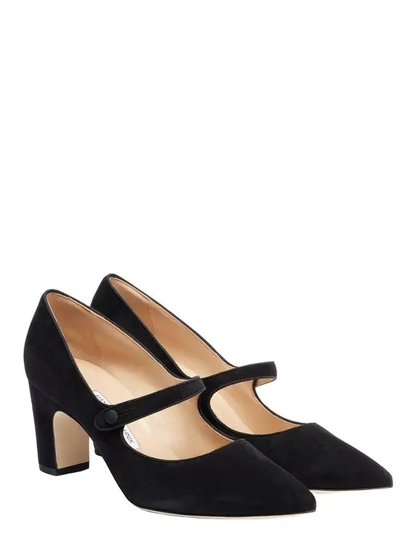 Manolo Blahnik Campariba Suede Mary Jane Pumps - Black