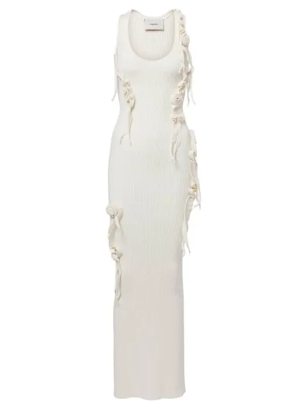 Coperni Floral-appliqué Ribbed-knit Maxi Dress - White