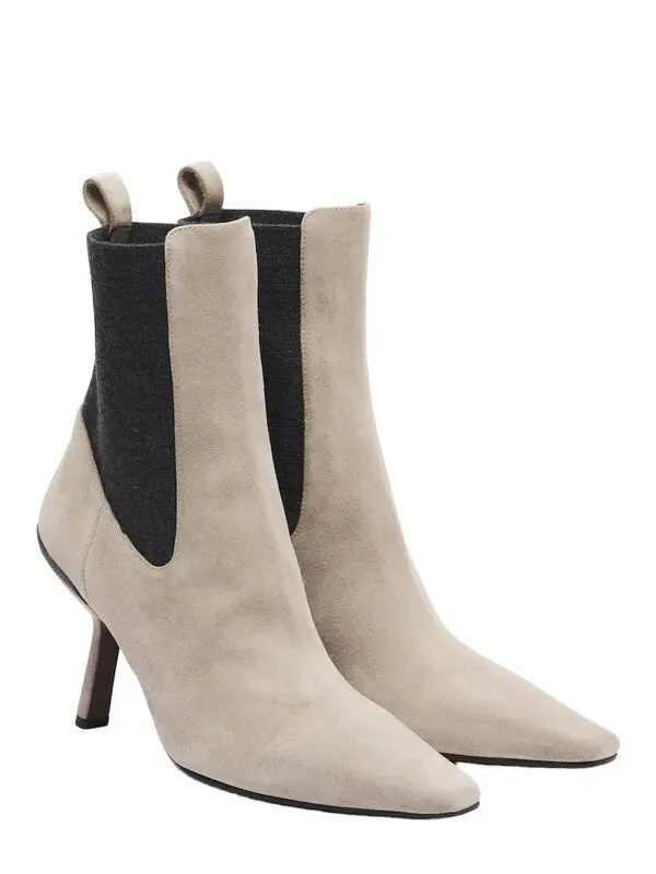 Brunello Cucinelli Monili Suede Ankle Boots - Beige