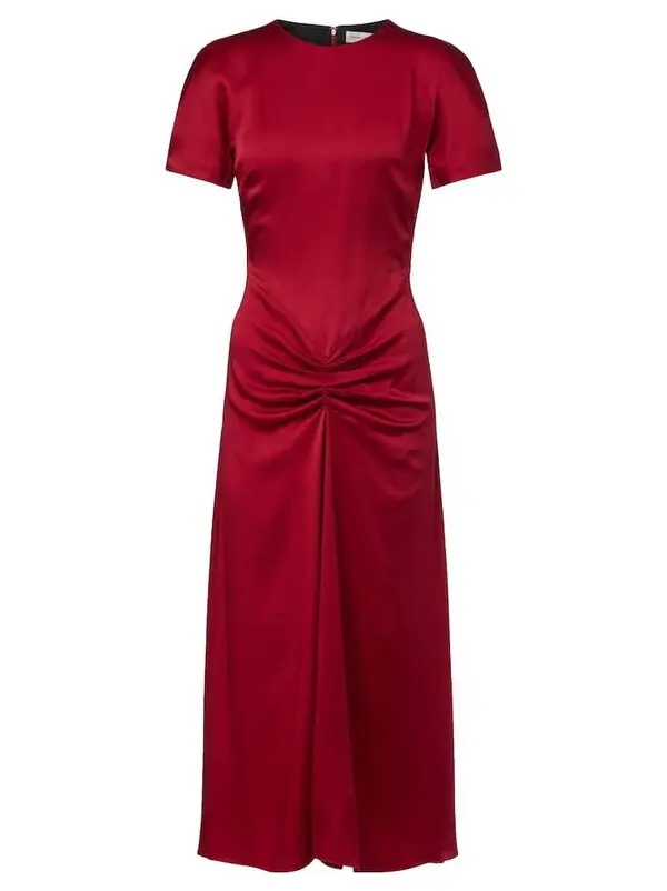Victoria Beckham Gathered Satin Midi Dress - Red