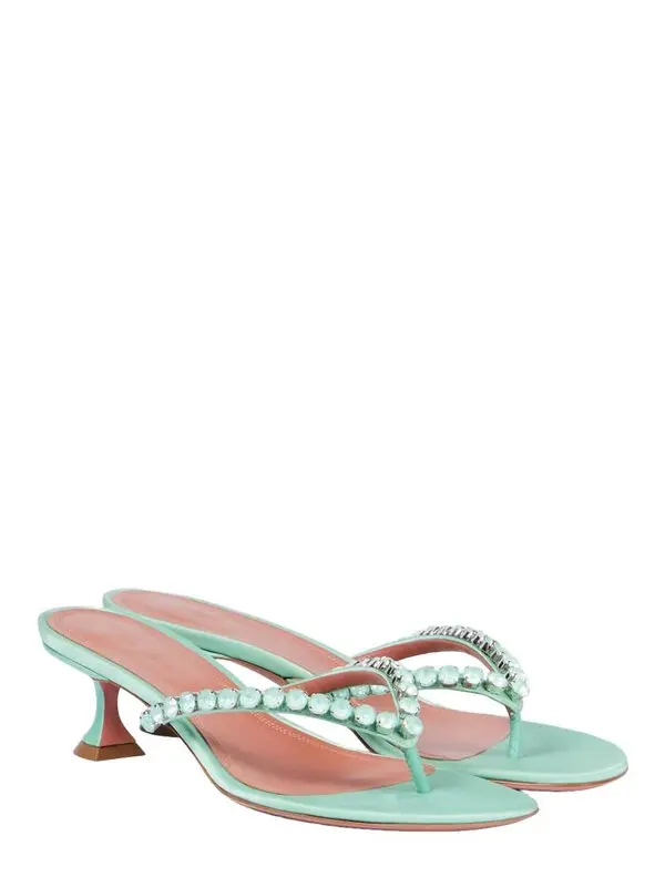 Amina Muaddi Gigi 45 Embellished Thong Sandals - Green