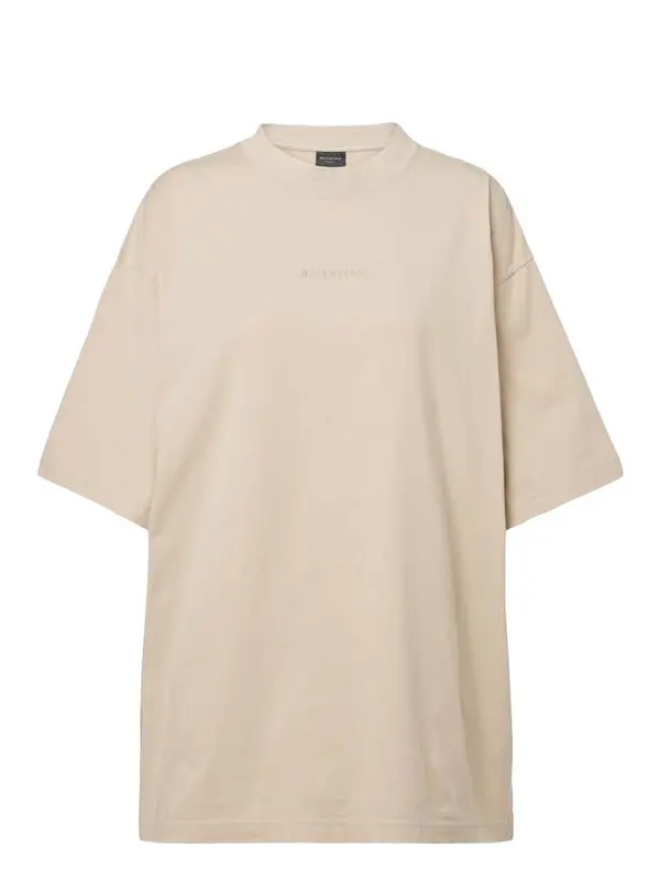 Balenciaga Logo Cotton Jersey T-shirt - Beige