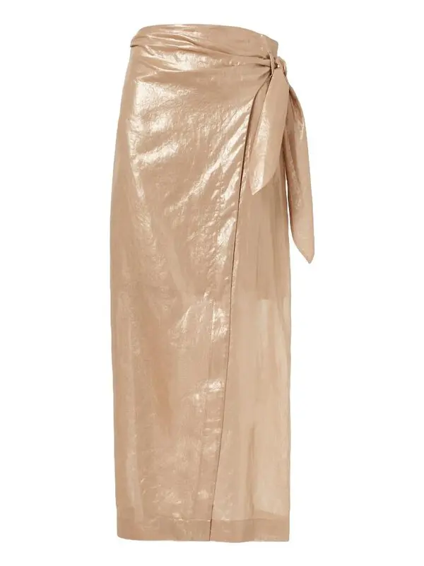 Brunello Cucinelli Coated Cotton Wrap Skirt - Beige