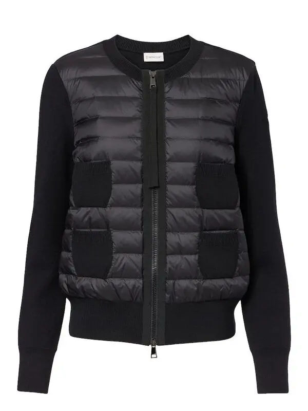 Moncler Down-paneled Virgin Wool Cardigan - Black
