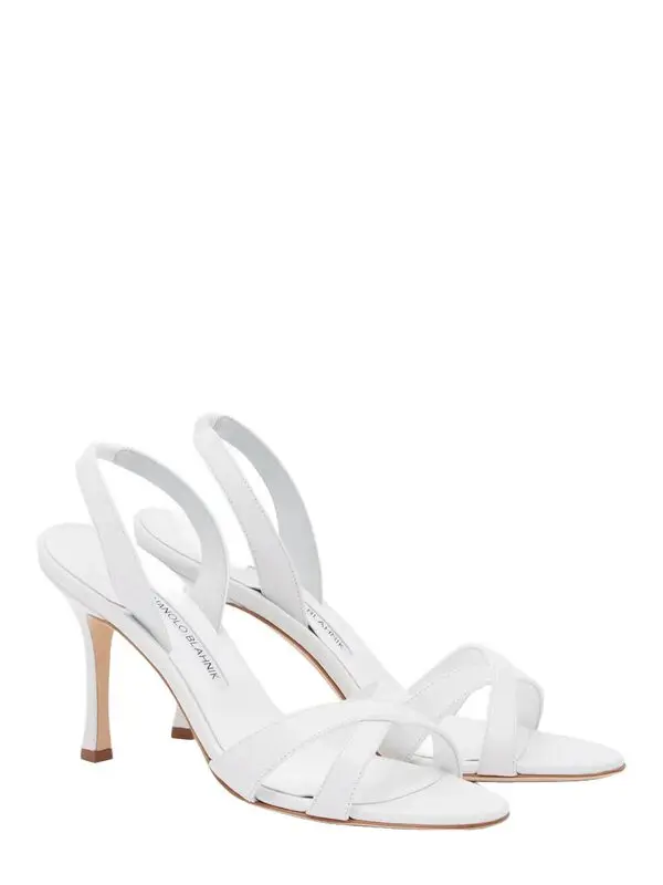 Manolo Blahnik Callasi Leather Slingback Sandals - White