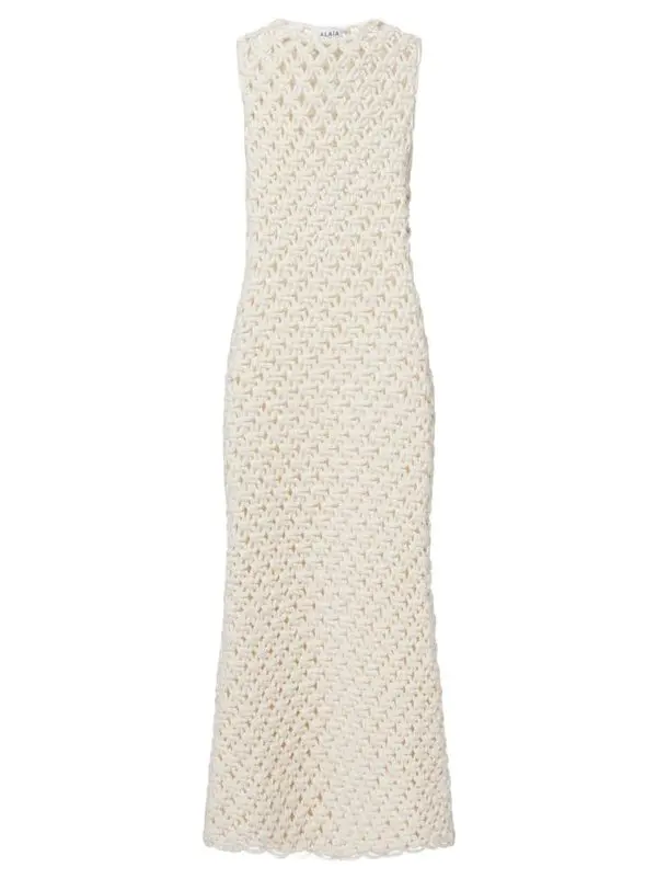 Alaïa Open-knit Cotton-blend Maxi Dress - Beige