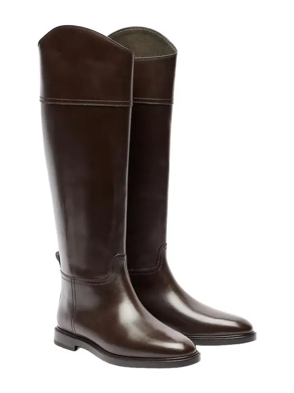 Brunello Cucinelli Monili Leather Knee-high Boots - Brown