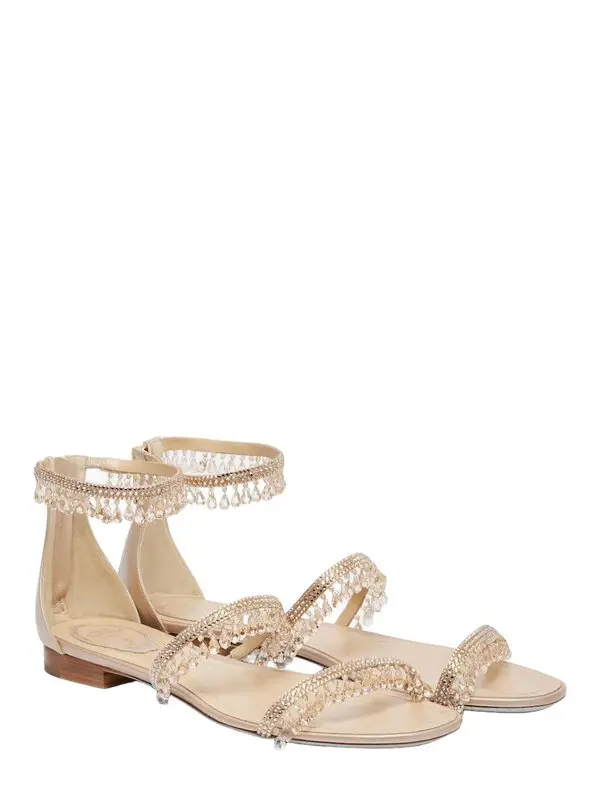 Rene Caovilla Chandelier Embellished Satin Sandals - Beige