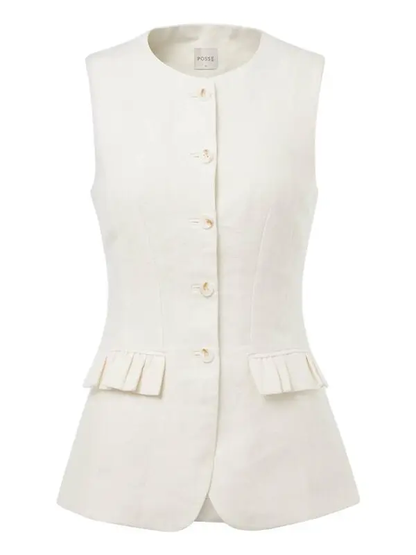 Posse Matilda Ruffled Linen Vest - White