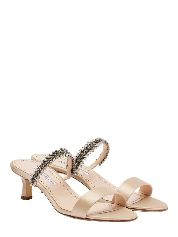 Manolo Blahnik Kifasan Embellished Satin Mules - Beige