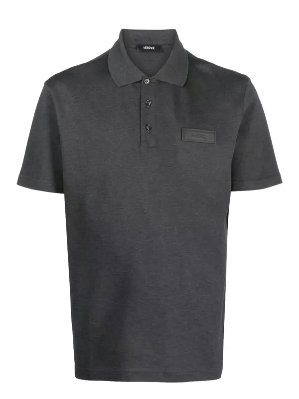 Versace Logo-patch Cotton Polo Shirt - Grey